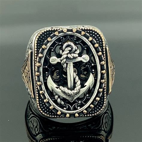 Silver Anchor Ring Handmade Sailor Anchor Ring Silver Captain Ring