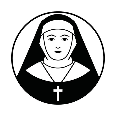 Nun Icon In Black And White With Cross Necklace In Circular Frame
