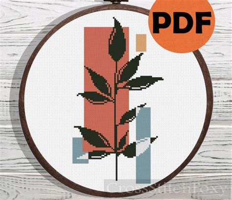 Modern Boho Cross Stitch Pattern Pdf Easy Small Leaves Etsy Artofit