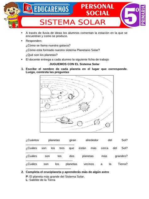 Sistema Solar Para Quinto Grado De Primaria Pdf