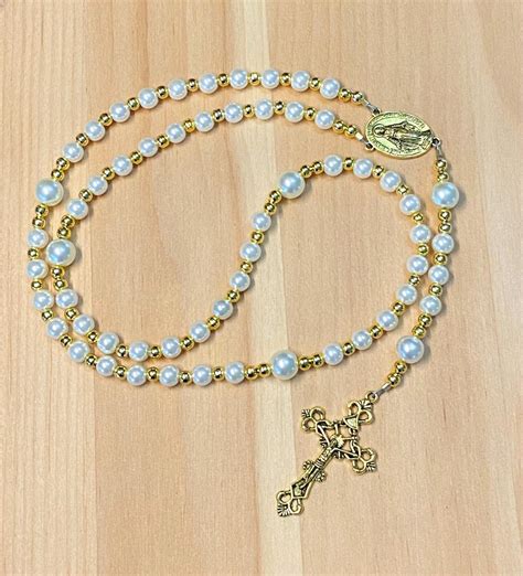 Pearl Rosary Beads Gold Rosary Catholic Rosary Pearl Prayer Beads Confirmation T