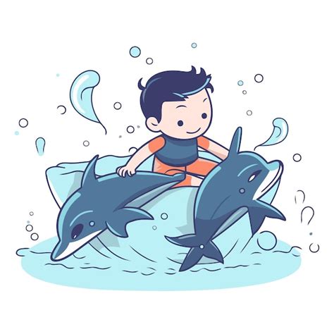 바다에서 돌고래와 함께 수영하는 작은 소년 귀여운 만화 터 일러스트레이션 프리미엄 벡터 바다에서 돌고래와 함께 수영하는 작은 소년 귀여운 만화 터 일러스트레이션 프리미엄 벡터