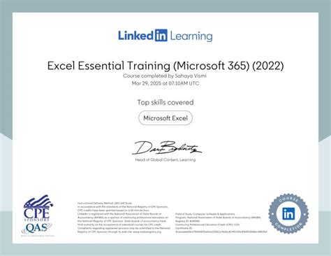 The Excel Essential Training Course Had Just Finished Im Thrilled To Have Advanced My