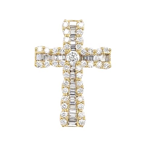 18k Yellow Gold Diamond Cross Pendant Pink Diamond