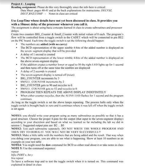 Project 4 Looping Reading Assignment Please Do