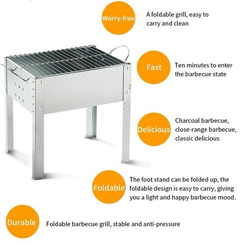 Portable Barbecue Grilling Stainless Steel Charcoa Grandado