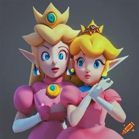 Link And Princess Peach In Swapped Outfits In Detailed Illustration On