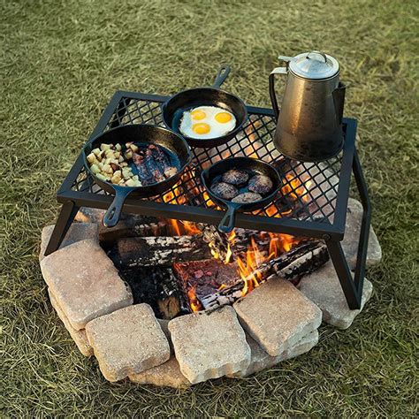 Portable Folding Campfire Grill Grate Camping Bbq Cooking Open Over