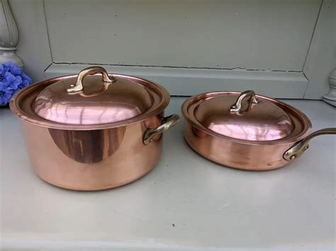 Set Of 2 French Tin Lined Copper Pots Brocante Ma Jolie