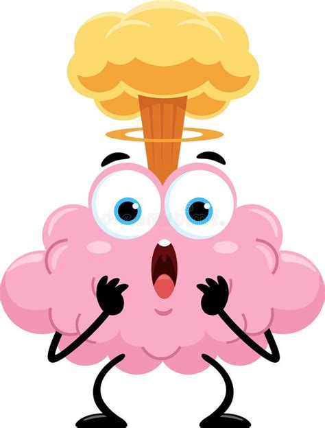 Mind Blown Brain Cartoon Character With Exploding Stock Vector