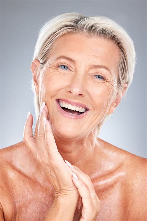 Skincare Anti Aging And Beautiful Mature Woman With Smile On Her Face