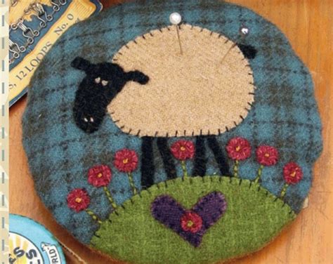Sweet Sheep Pincushion Pattern Wool Applique Patterns Sheep Wool
