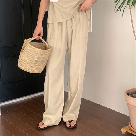 다잇템 여자 고무줄 세미와이드 롱팬츠 Ss 나일론 키큰녀 바지