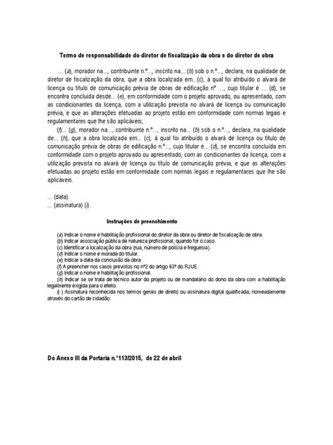Termo De Responsabilidade Do Diretor De Fiscaliza O E Do Diretor De