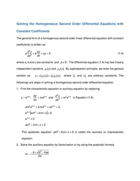 2 Solving The Homogeneous Second Order Differential Equations With Constant Coefficients The
