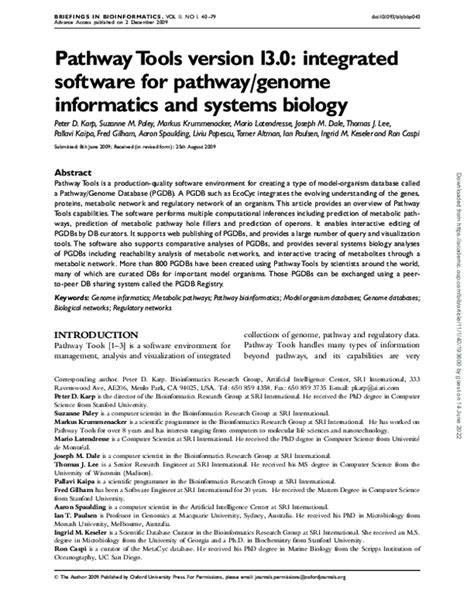 Pdf Pathway Tools Version 13 0 Integrated Software For Pathway Genome Informatics And Systems