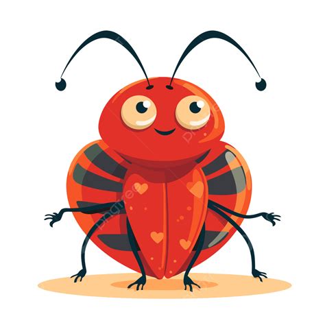 Love Bug Clipart Little Red Bug Smiling Cartoon Valentine S Day Flat