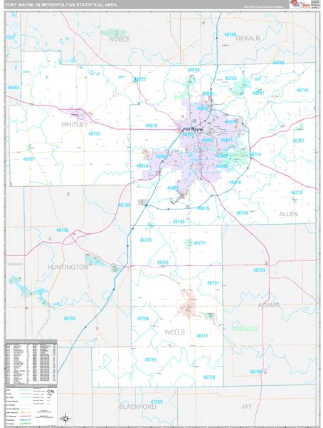 Fort Wayne In Metro Area Zip Code Wall Map Premium Style By Marketmaps