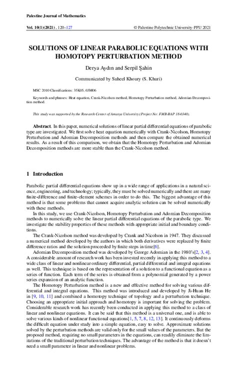 Pdf Solutions Of Linear Parabolic Equations With Homotopy Perturbation Method