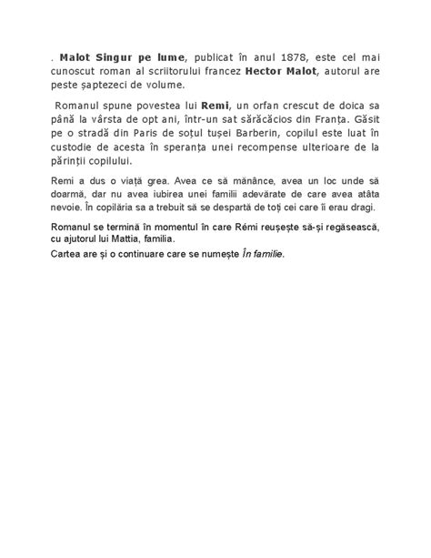 Malot Singur Pe Lume 2015 Malot Singur Pe Lume Publicat în Anul 1878 Este Cel Mai