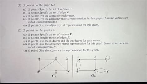 Solved (1) (5 points) For the graph G5 : (a) (1 points) | Chegg.com