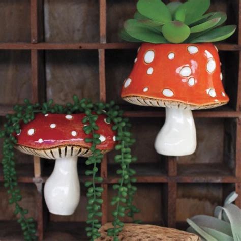 Toadstool Ceramic Wall Planters Set Of 2