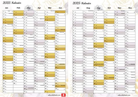 Alle Kalenderwochen 2025 Schweiz Kalender 2025 Mit Feiertagen