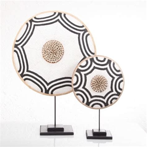 Beaded Cameroon Shield Black And White On Stand Octagon Design 24 W