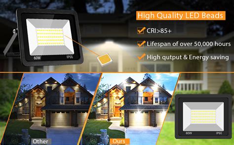 60w Led Flood Light 6000lm 3000k Warm White Exterior Flood Lighting
