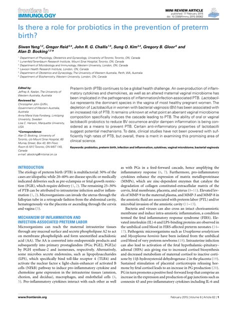 Pdf Is There A Role For Probiotics In The Prevention Of Preterm Birth