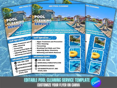 Pool Cleaning Flyer Template Editable Canva Pool Service Ad Pool