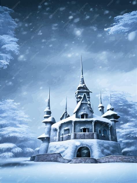 Premium Vector Snow Queen Castle Fantasy Snow Land On Hill Trees In