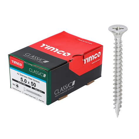 Timco A2 Stainless Steel Classic Screw Csk Pozi 5 X 50mm