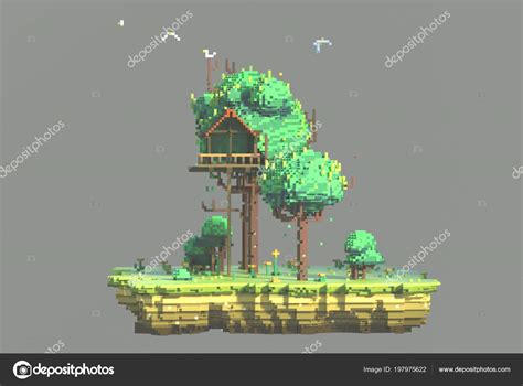 Rendering Pixel Art Nature Scene Ground Grass Bushes Flowers Little