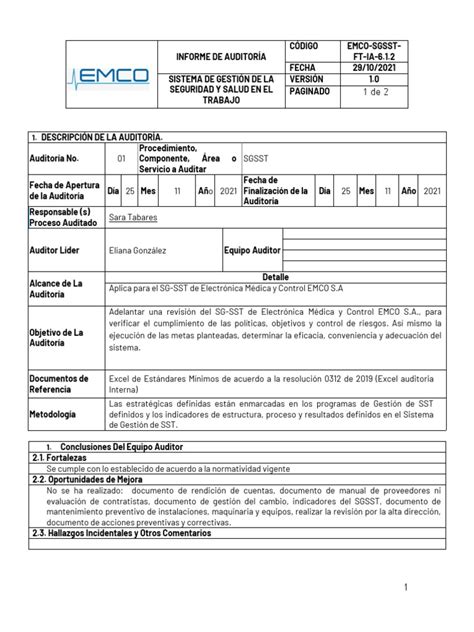 2 Formato Informe De Auditoria Pdf Auditoría Contralor