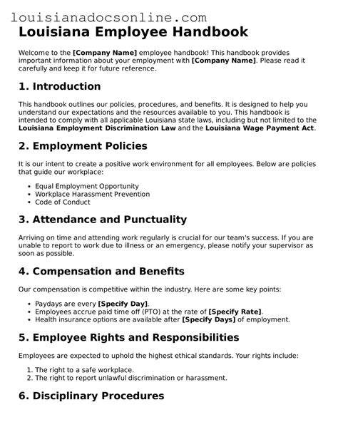 Free Louisiana Employee Handbook Forms Fillable Template