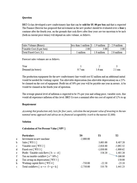 Investment Npv Analysis Pdf Net Present Value Depreciation