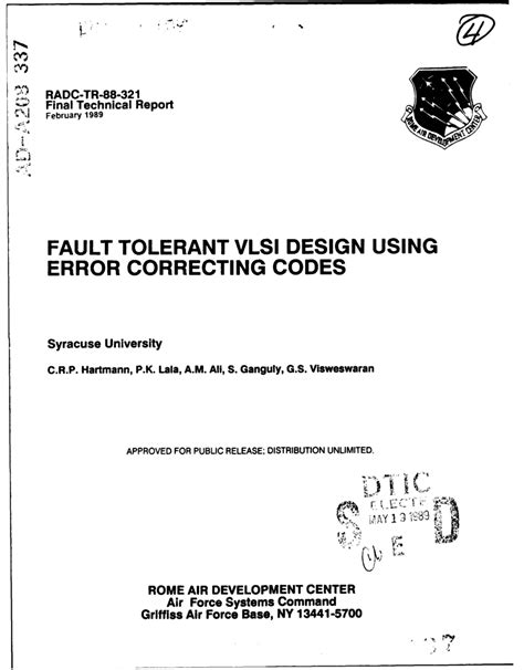 PDF Fault Tolerant VLSI Very Large Scale Integration Design Using Error Correcting Codes