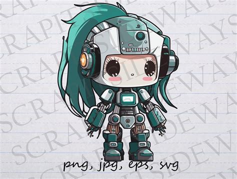 Cute Robot Girl Clipart Vector Graphic Svg Png  Eps Sci Fi