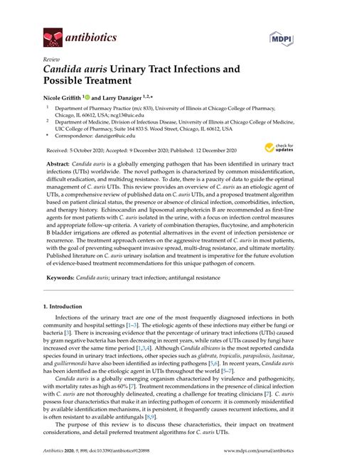 Pdf Candida Auris Urinary Tract Infections And Possible Treatment