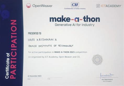 Hari Krishnan K On Linkedin Hackathon Techinnovation Openweaver Ictacademy