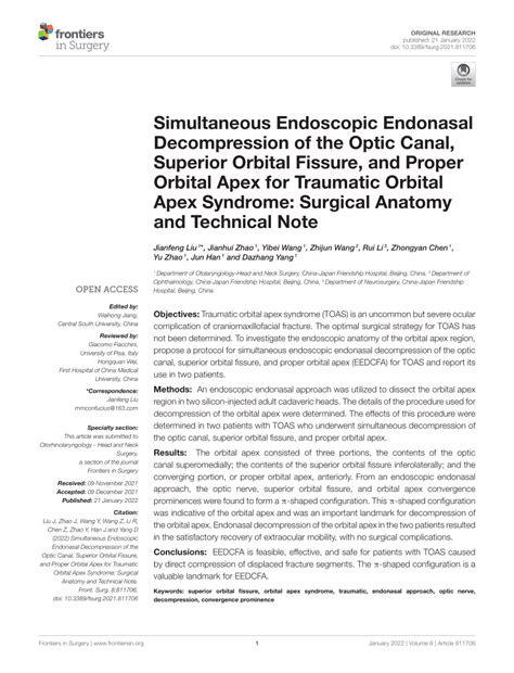 Pdf Simultaneous Endoscopic Endonasal Decompression Of The Optic