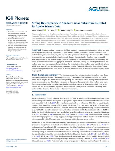 Pdf Strong Heterogeneity In Shallow Lunar Subsurface Detected By Apollo Seismic Data