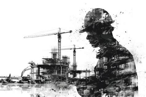 Premium Photo Building Construction Engineering With Double Exposure