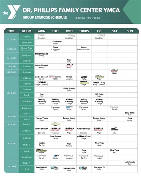 New Class Schedule 💪 Dr P Phillips Ymca