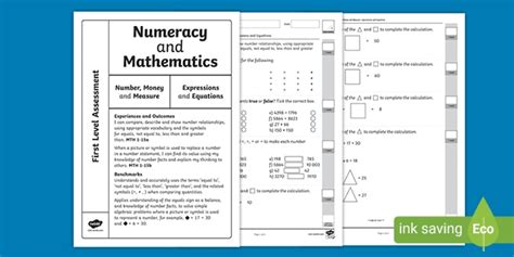 First Level Numeracy And Mathematics Assessment Expressions And Equations