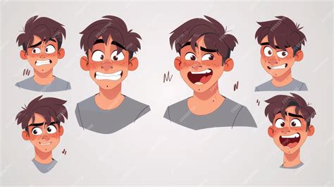 Premium Photo Face Cartoon With Different Expressions Guy With