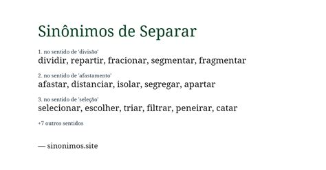 Sinônimos De Separar Por Sentido Site De Sinônimos
