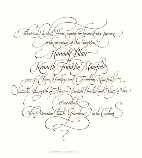 Spencerian Script Wedding Card Design Italic Script Calligraphy