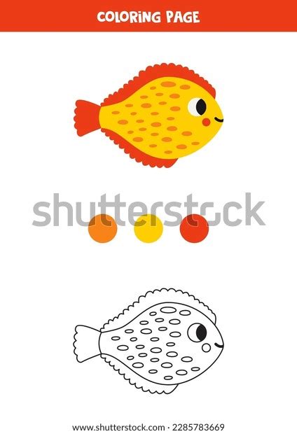 Color Cute Cartoon Plaice Coloring Page Stock Vector Royalty Free